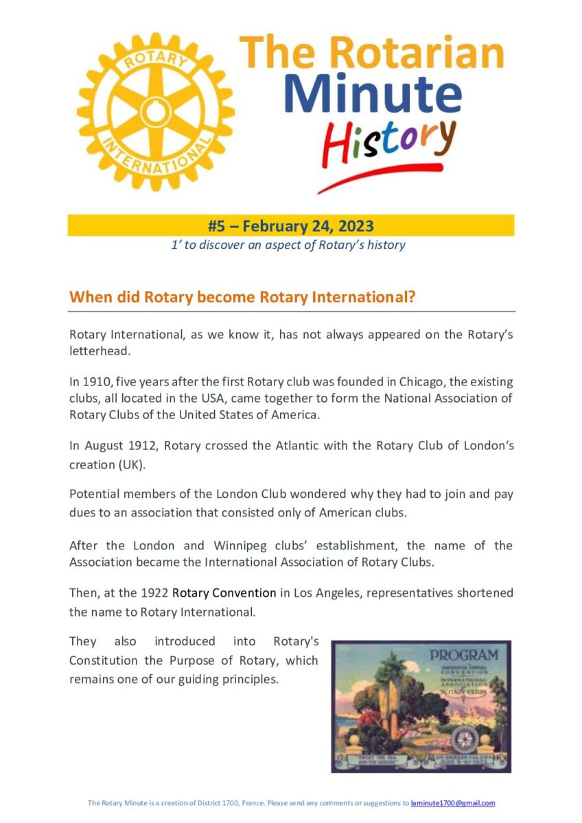 When did Rotary become Rotary International? - The Rotarian Minute